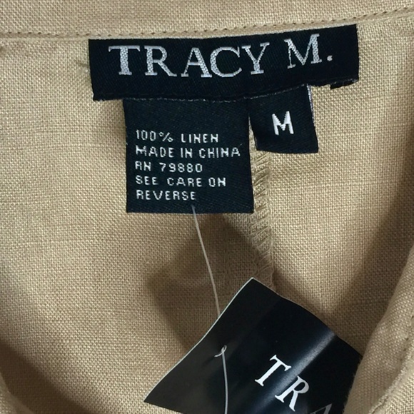 Tracy M | Tops | New Tracy M Linen Blouse Top Size M Tan 34 Sleeve ...